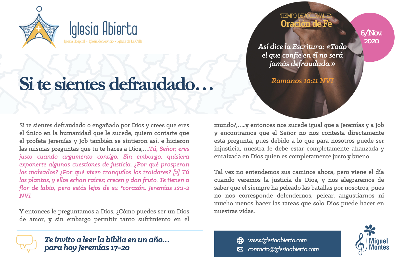 Si te sientes defraudado… – Iglesia Abierta